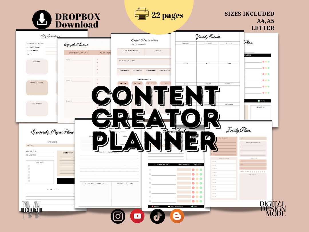 Content Creator Planner, Social Media Printable Planner, Checklist ...