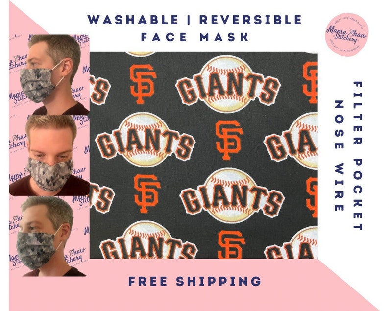San Francisco Giants MLB Baseball Pleated Face Mask | Washable ...