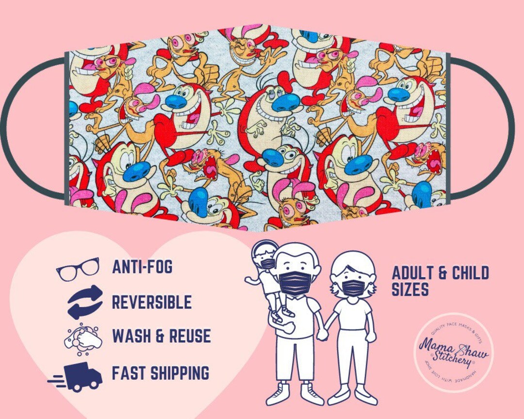 Ren and Stimpy Pleated Face Mask | Washable, Reusable, Reversible ...