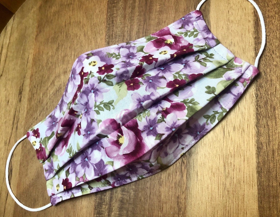 Very Violet Floral Pleated Face Mask Washable, Reusable, Reversible ...