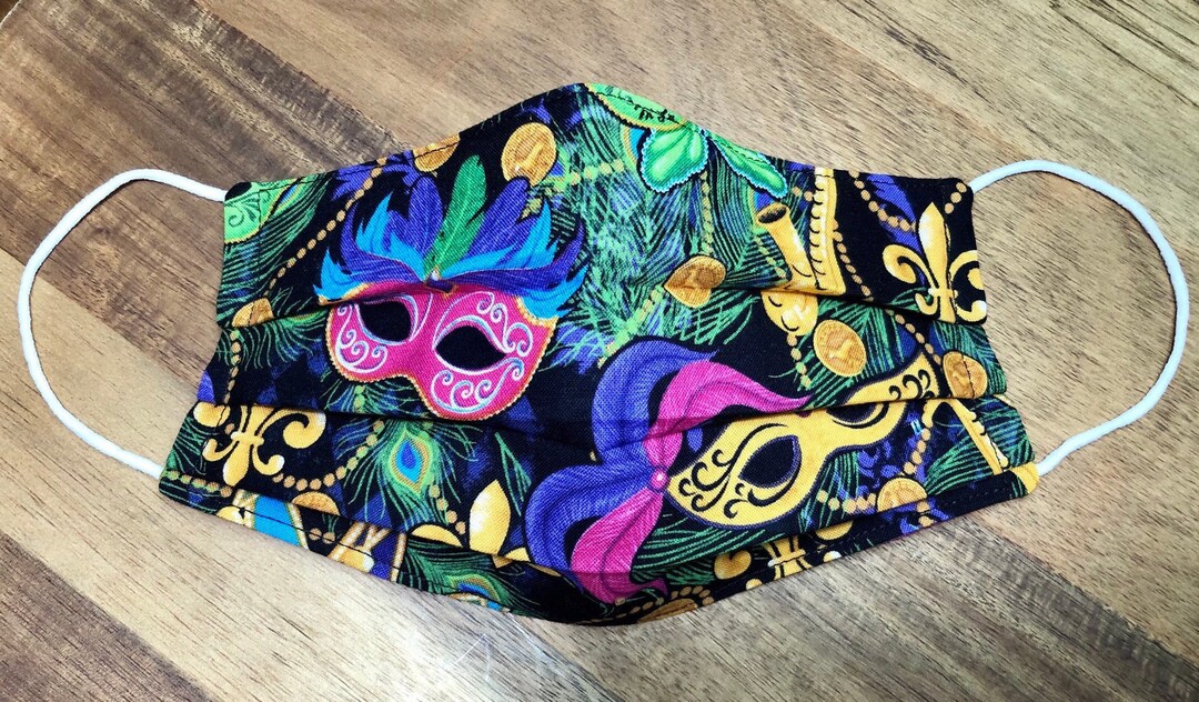 Mardi Gras Carnival Fat Tuesday Pleated Face Mask | Washable, Reusable ...