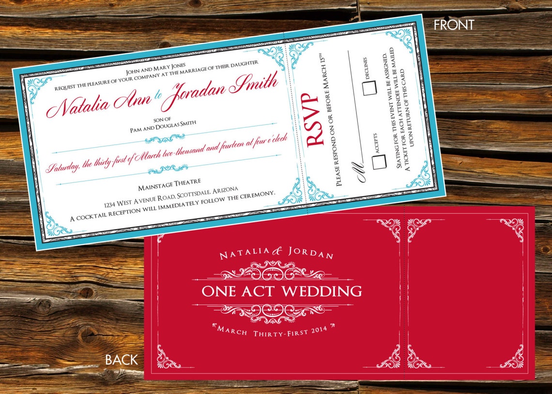 Vintage Theatre Wedding Invitation & RSVP Card - DIGITAL ARTWORK ...