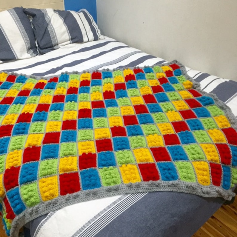 Brick Crochet Blanket, Colourful Blocks Blanket, All Colours, Cozy Boy ...