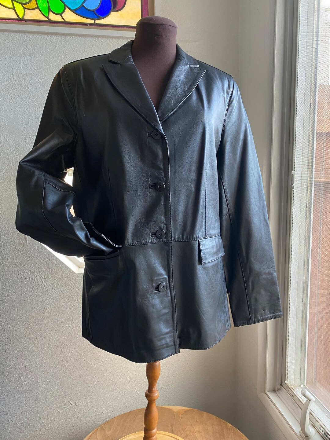 Gap Ladies Leather Blazer - Hip Length Jacket- Size Medium Hold for ...