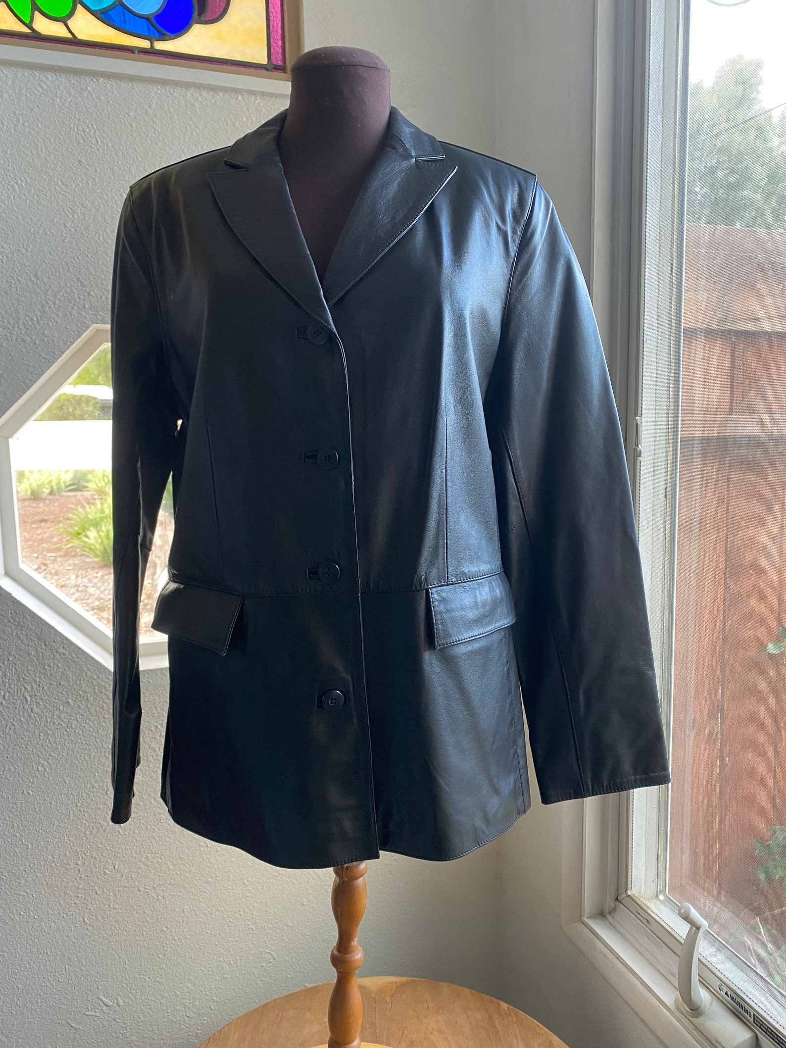 Gap Ladies Leather Blazer - Hip Length Jacket- Size Medium Hold for ...