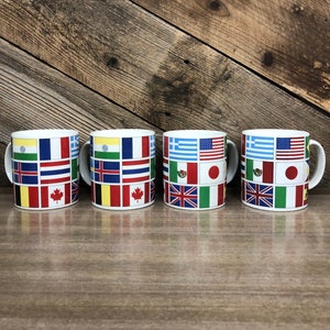 Set/4 International Flag Mugs / Vintage Flags Coffee Mug / Retro ...