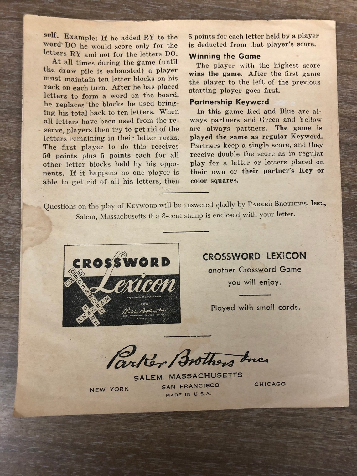 Keyword Board Game 1953 / Vintage Parker Brothers Keyword | Etsy