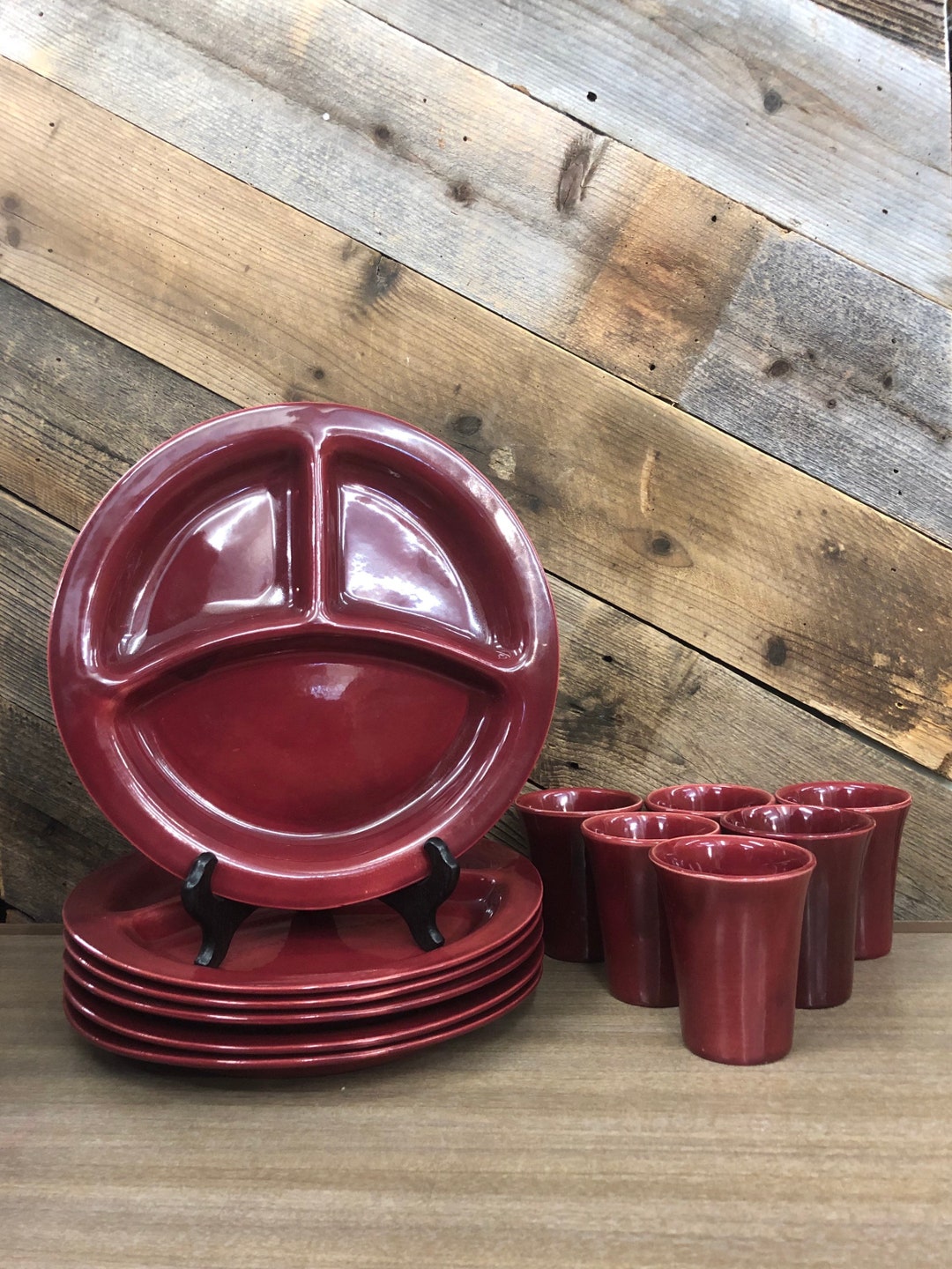 12pc Bauer Pottery Grill Plates & La Linda Tumblers / Vintage BAUER ...