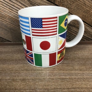 Set/4 International Flag Mugs / Vintage Flags Coffee Mug / Retro ...