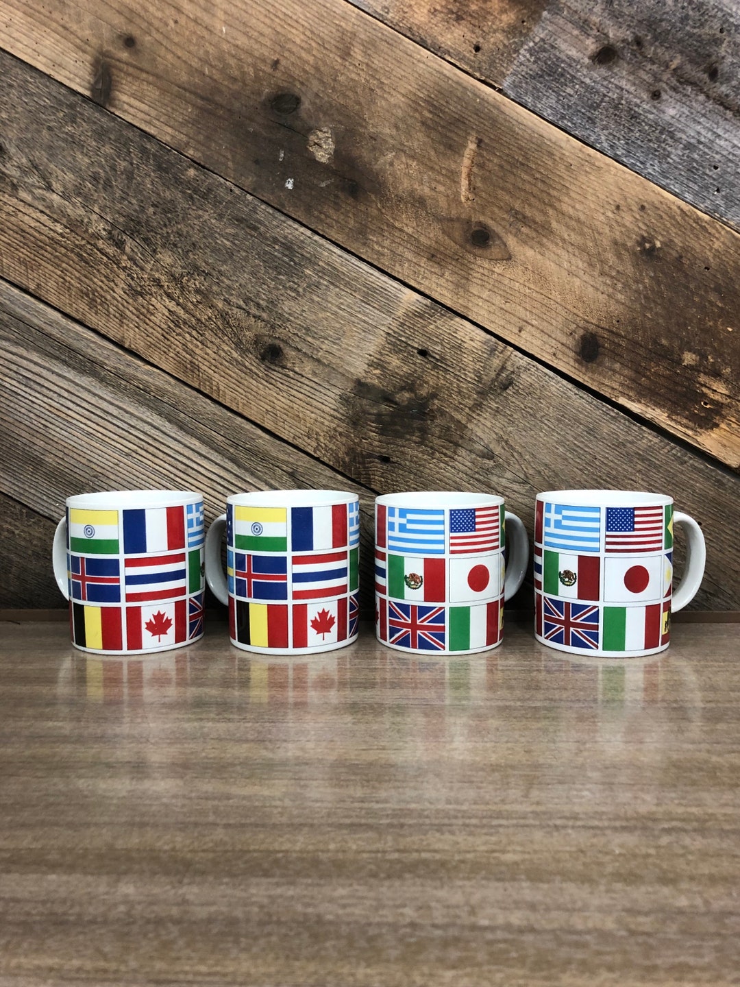 Set/4 International Flag Mugs / Vintage Flags Coffee Mug / Retro ...