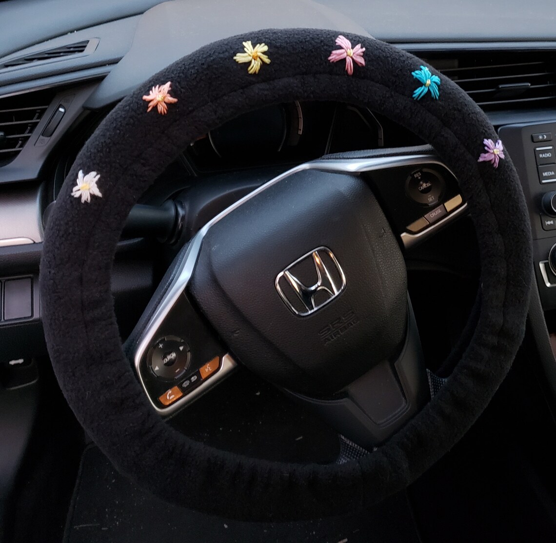 Fuzzy Fabric With Hand Embroidered Flowers Steering Wheel | Etsy