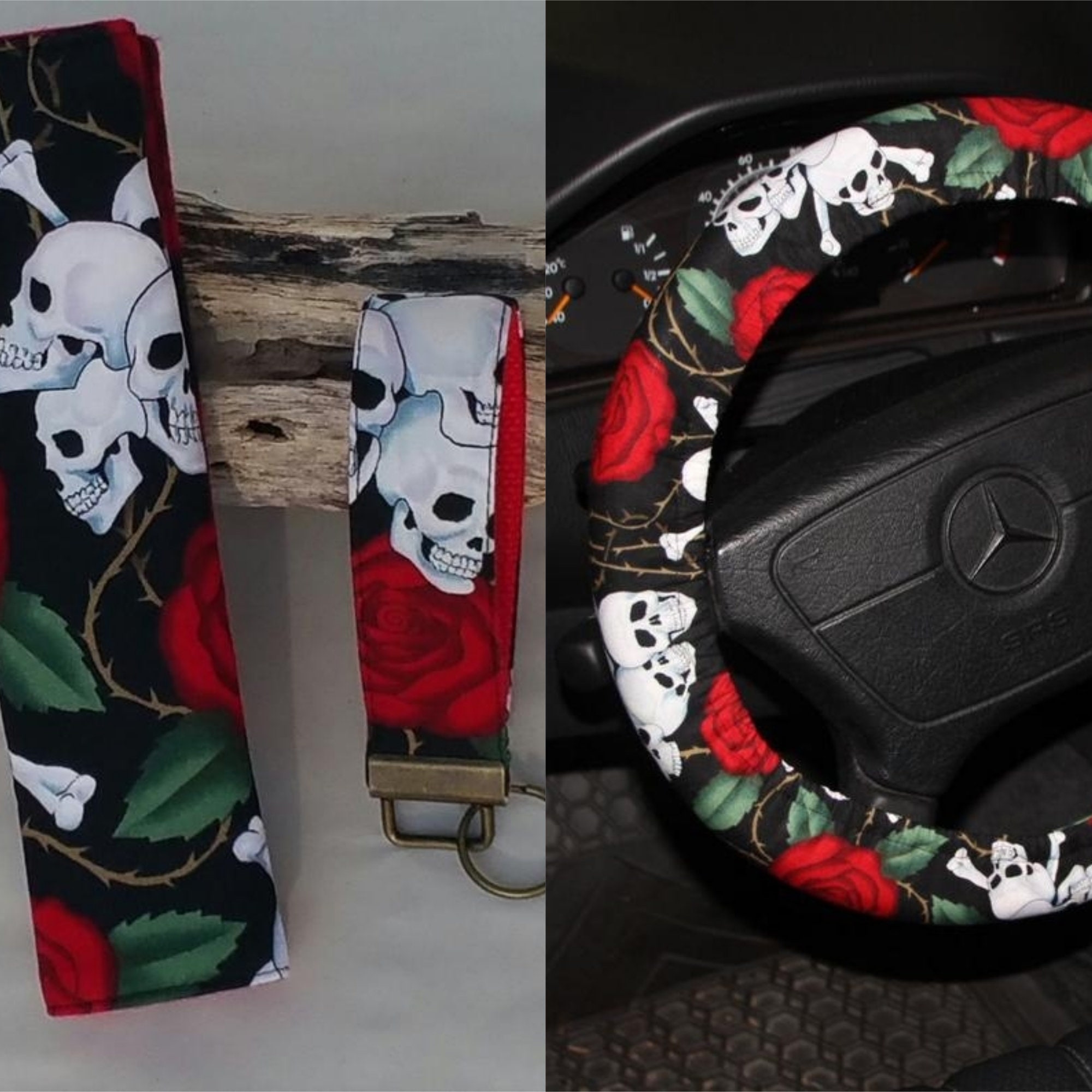 Skulls Steering Wheel Cover Roses and Skulls Wheel Cover - Etsy
