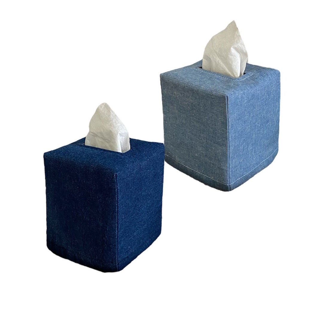 Denim Fabric Tissue Box Cover. Square Tissue Box Cover. Tissue Box ...