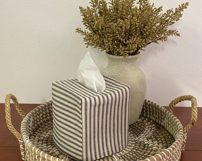 Striped Linen Tissue Box Cover.square Tissue Box Cover.tissue Box Cover ...