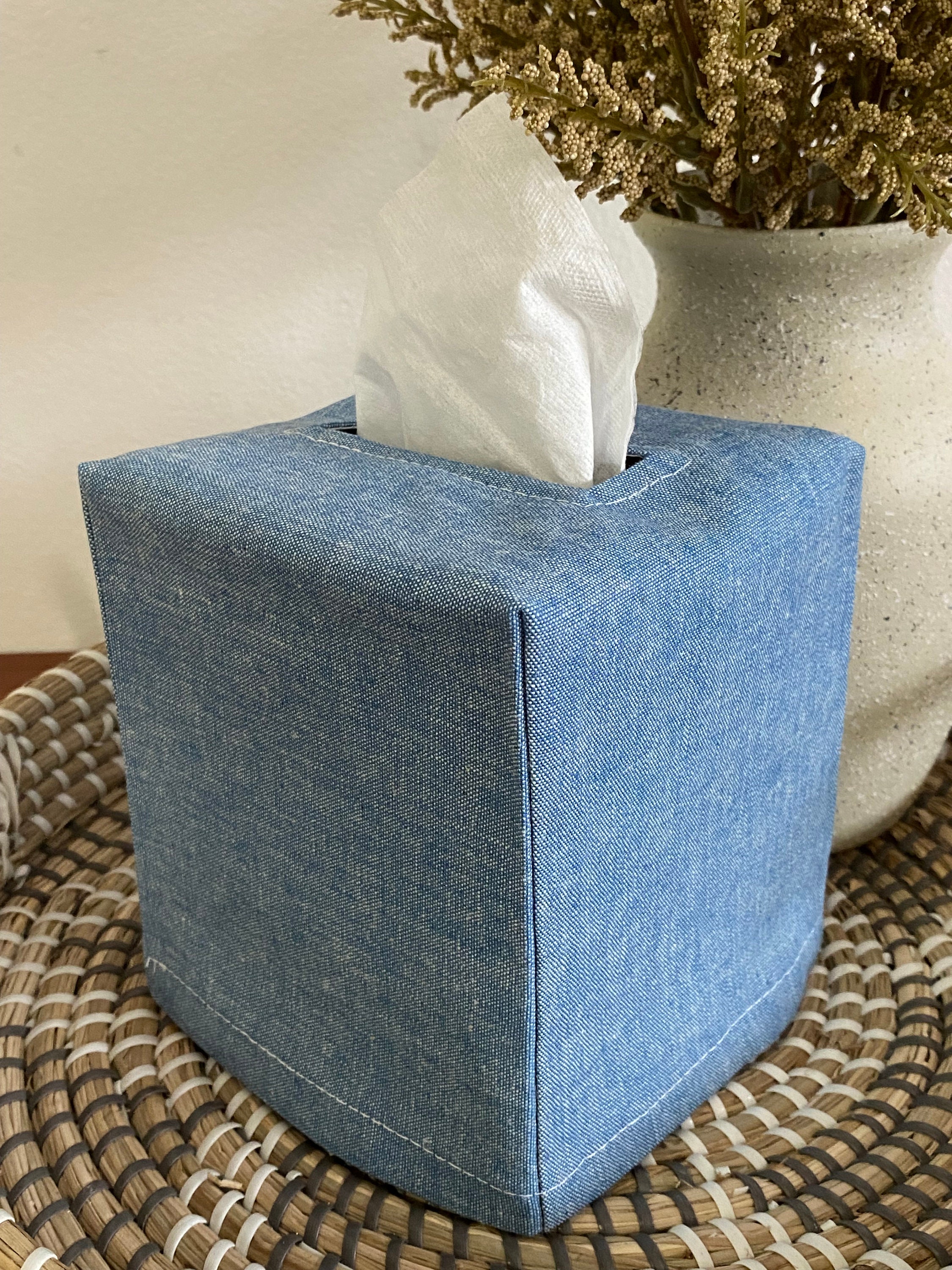 Denim Fabric Tissue Box Cover. Square Tissue Box Cover. Tissue Box ...