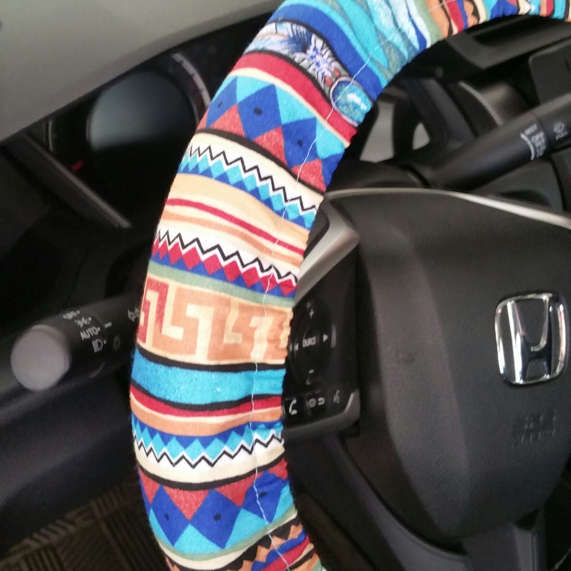 Steering Wheel Cover/ Tribal Blue and Brown Wheel Cover/ Car ...