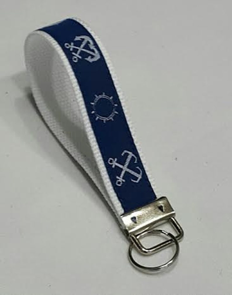 Nautical Key Fob navy and White Key Chain Anchor Key Wrist - Etsy