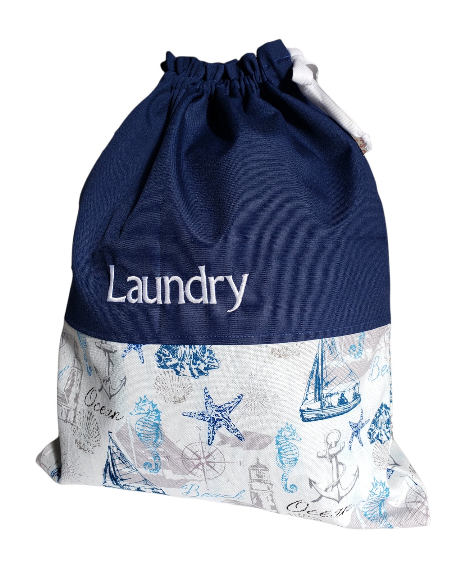 Nautical/striped Theme Travel Laundry Bag - Embroidered Laundry Bag ...