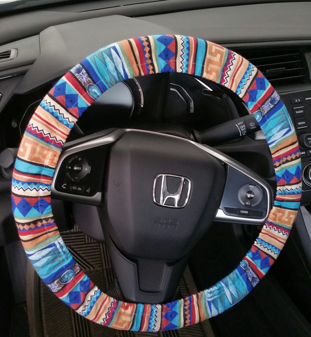 Steering Wheel Cover/ Tribal Blue and Brown Wheel Cover/ Car ...