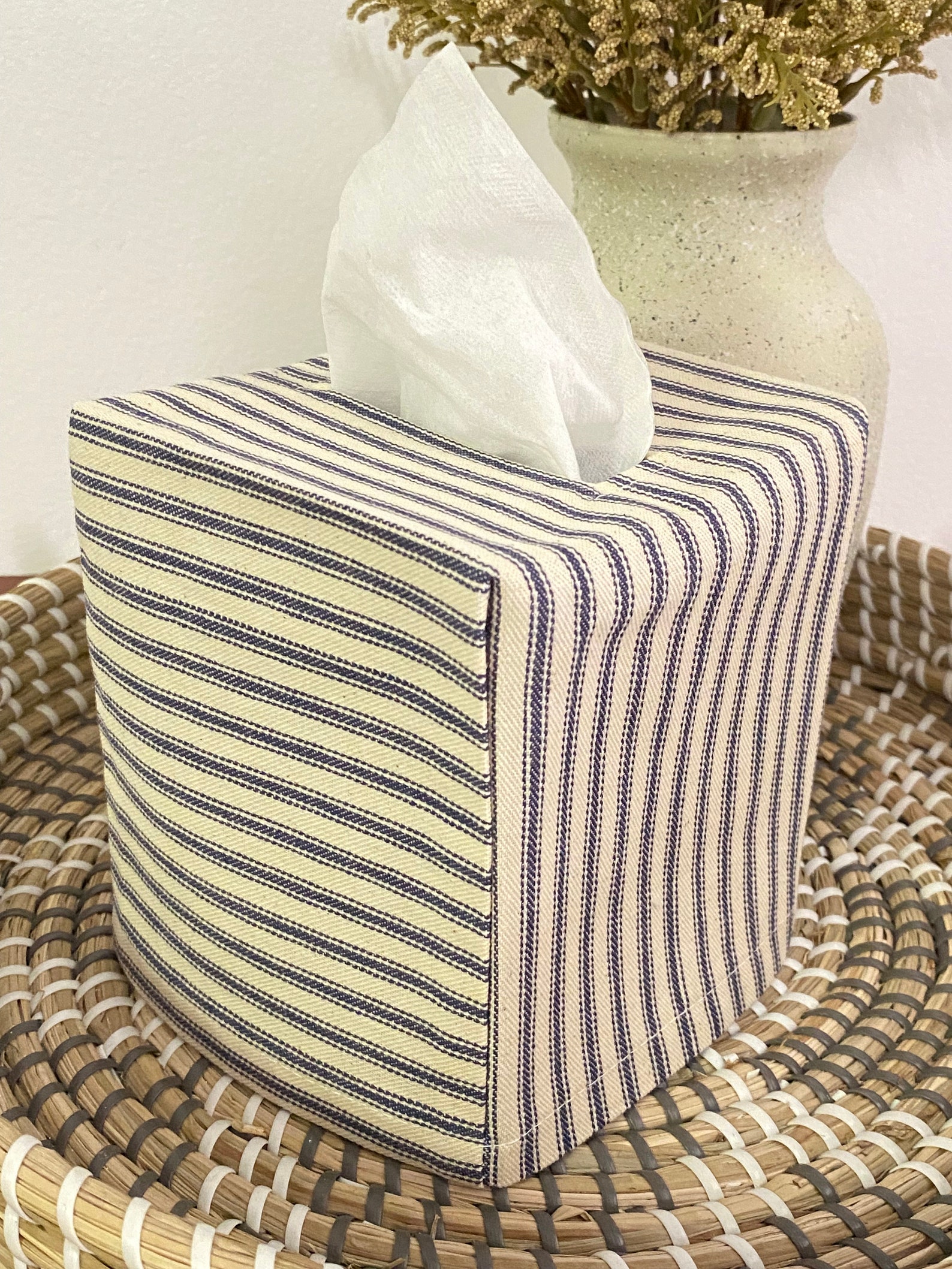 Striped Linen Tissue Box Cover.square Tissue Box Cover.tissue Box Cover ...