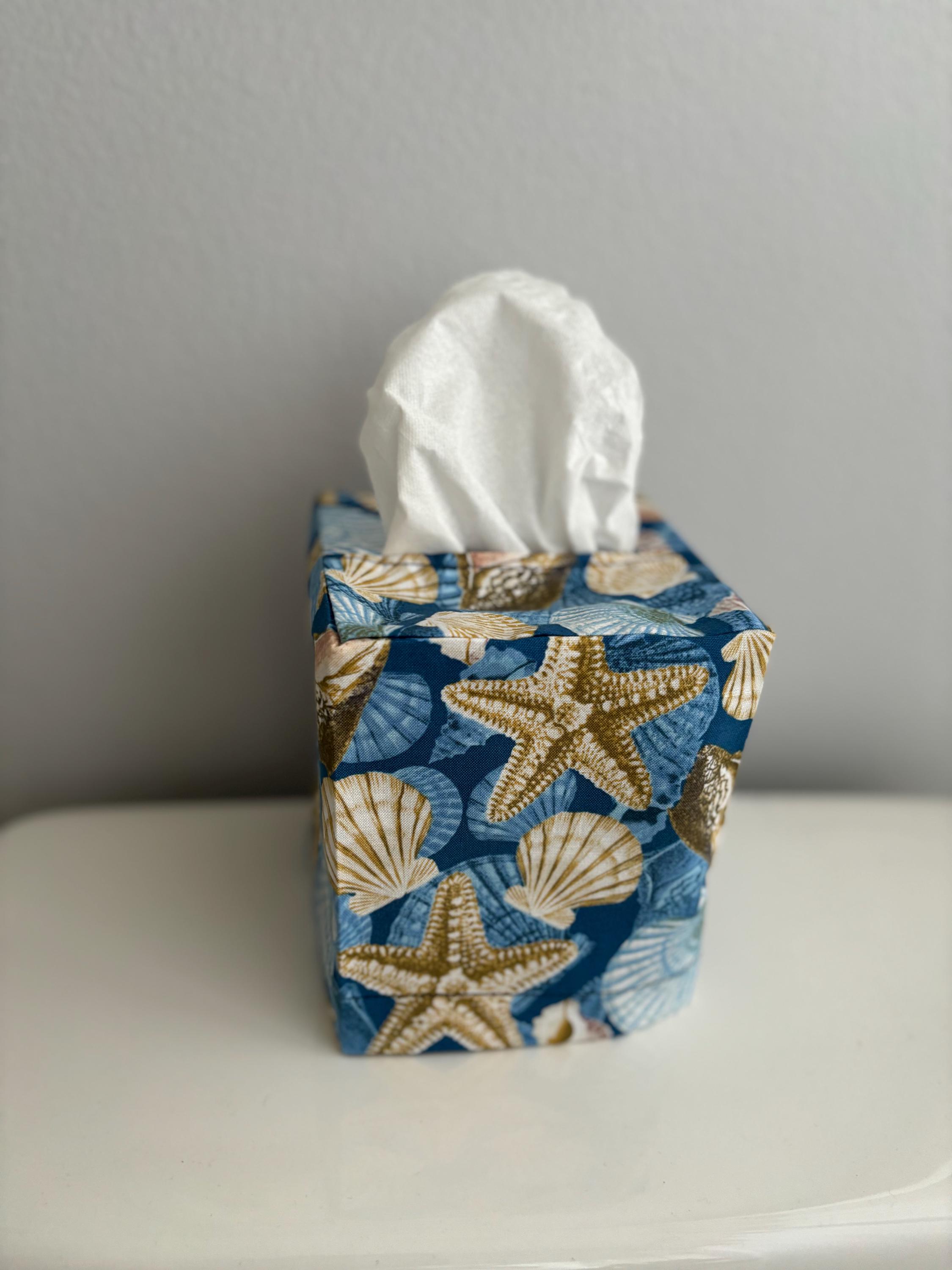 Ocean Theme Tissue Box Covers. Square Tissue Box Cover. Seashell Tissue ...