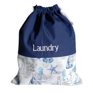 Nautical/striped Theme Travel Laundry Bag - Embroidered Laundry Bag ...