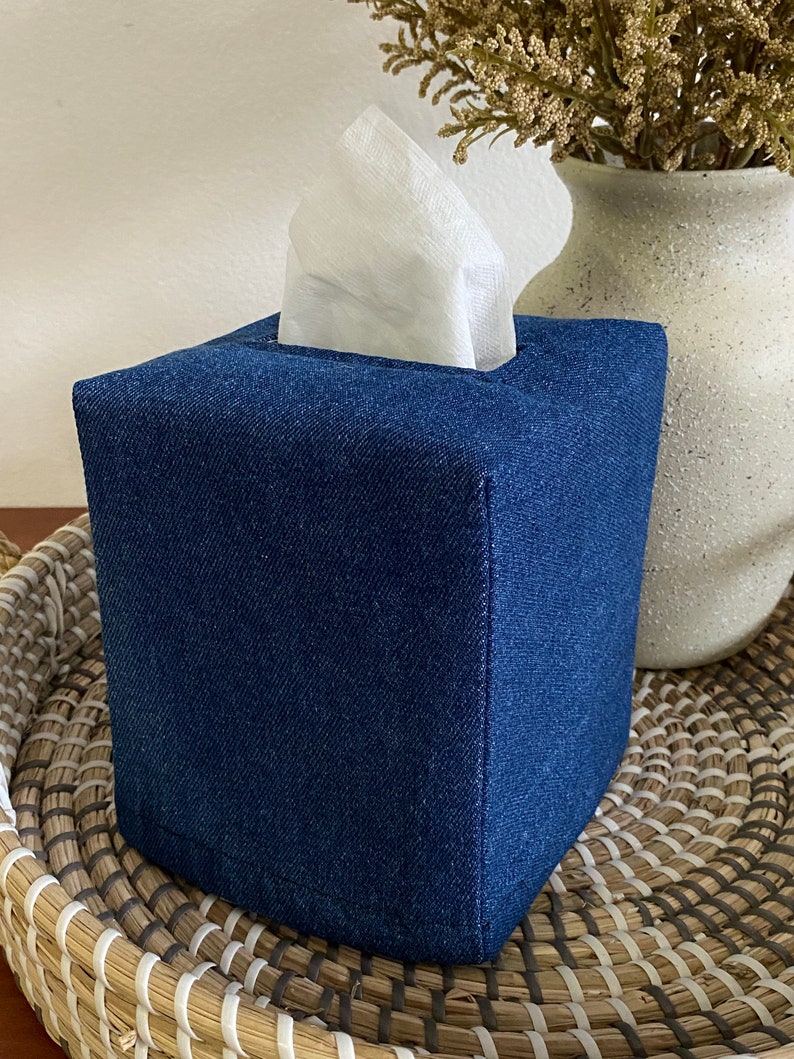 Denim Fabric Tissue Box Cover. Square Tissue Box Cover. Tissue Box ...