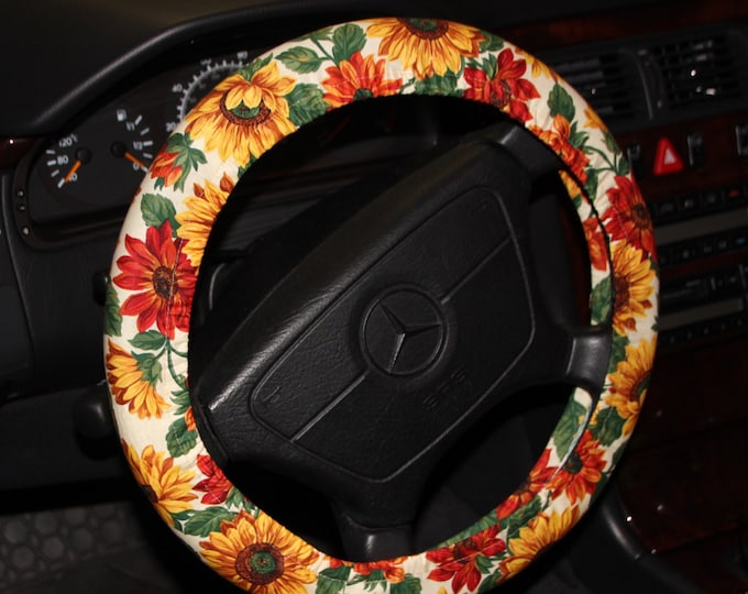 Sunflower Steering Wheel Cover / Floral Wheel Cover /yellow Green Wheel ...