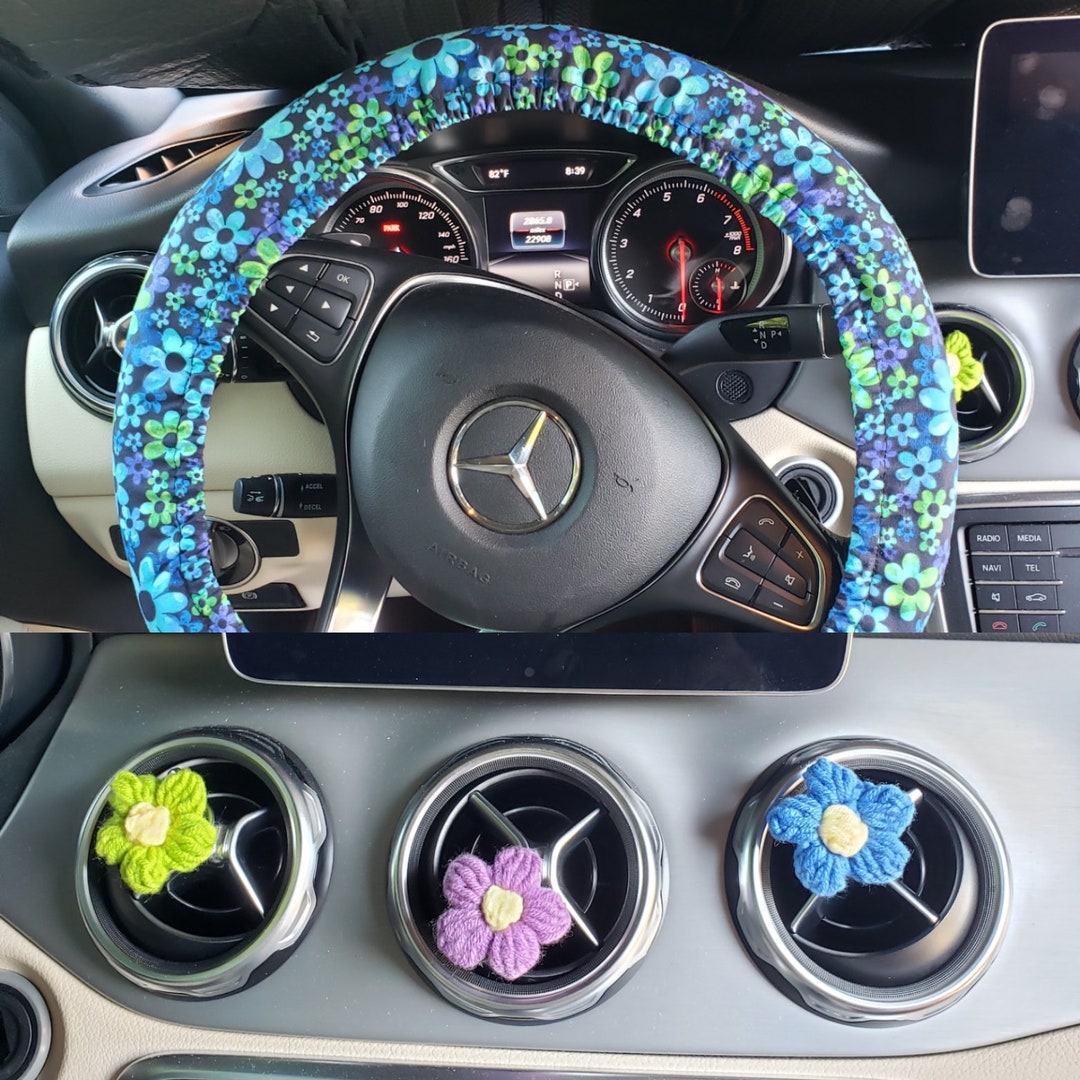 Green Purple and Blue Flowers Steering Wheel Cover/ Floral Wheel Cover ...