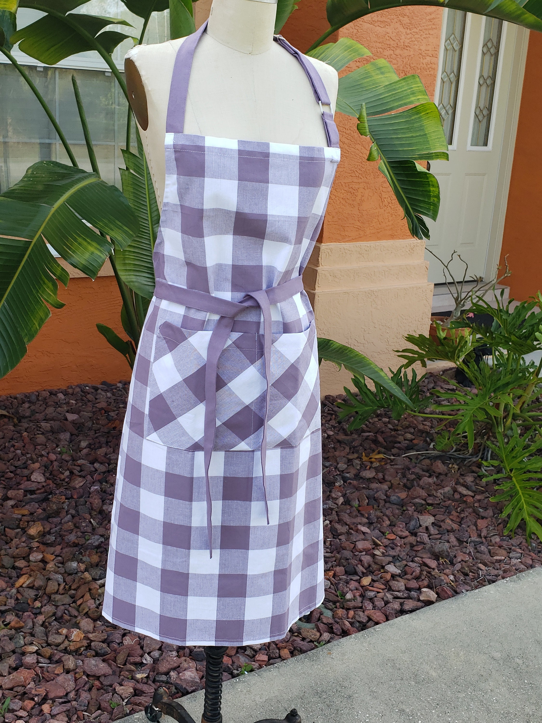 SALE. Women's Plaid Aprons / White and Lavender Apron. White Sagr Green ...