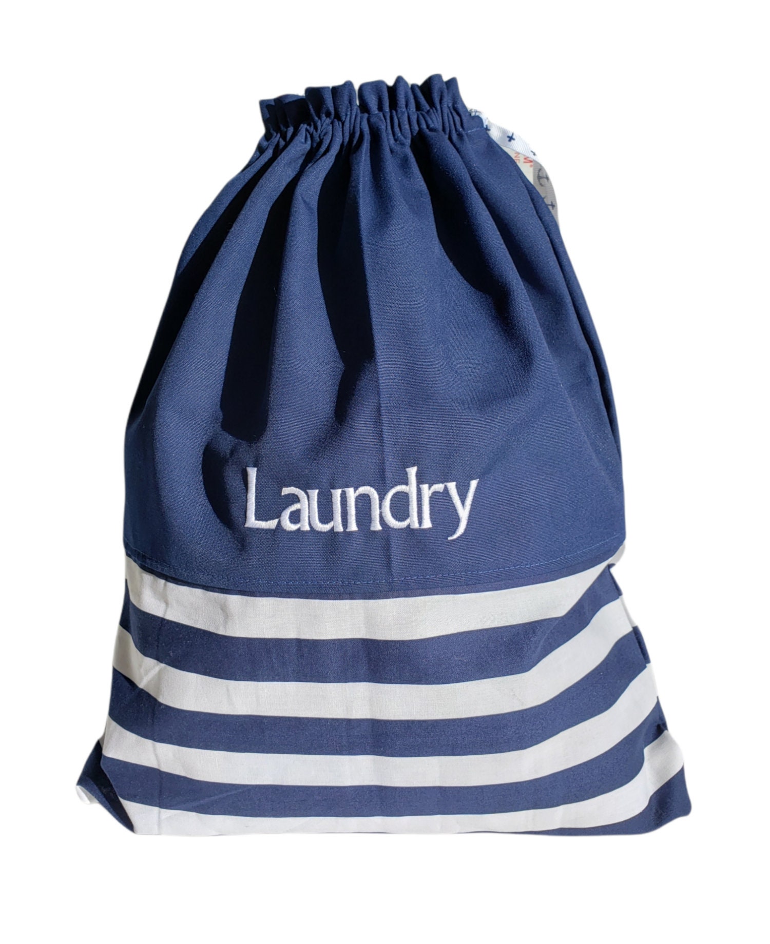 Nautical/striped Theme Travel Laundry Bag - Embroidered Laundry Bag ...