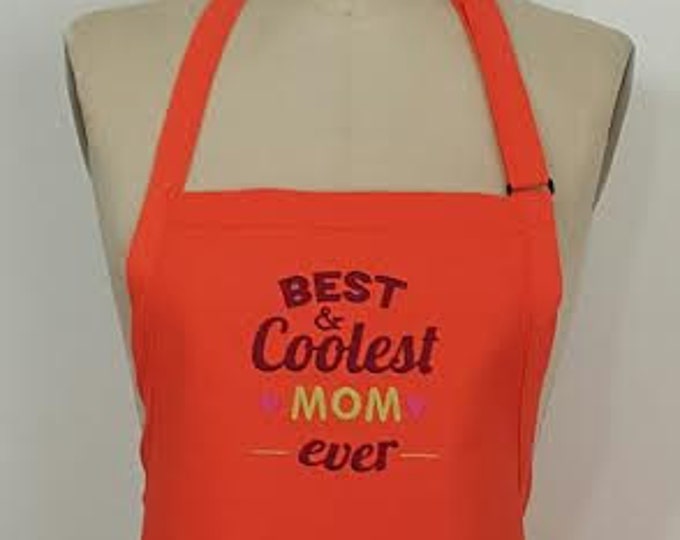 Best & Coolest Mom Ever Apron/ Mom Orange Apron / Monogrammed Apron ...