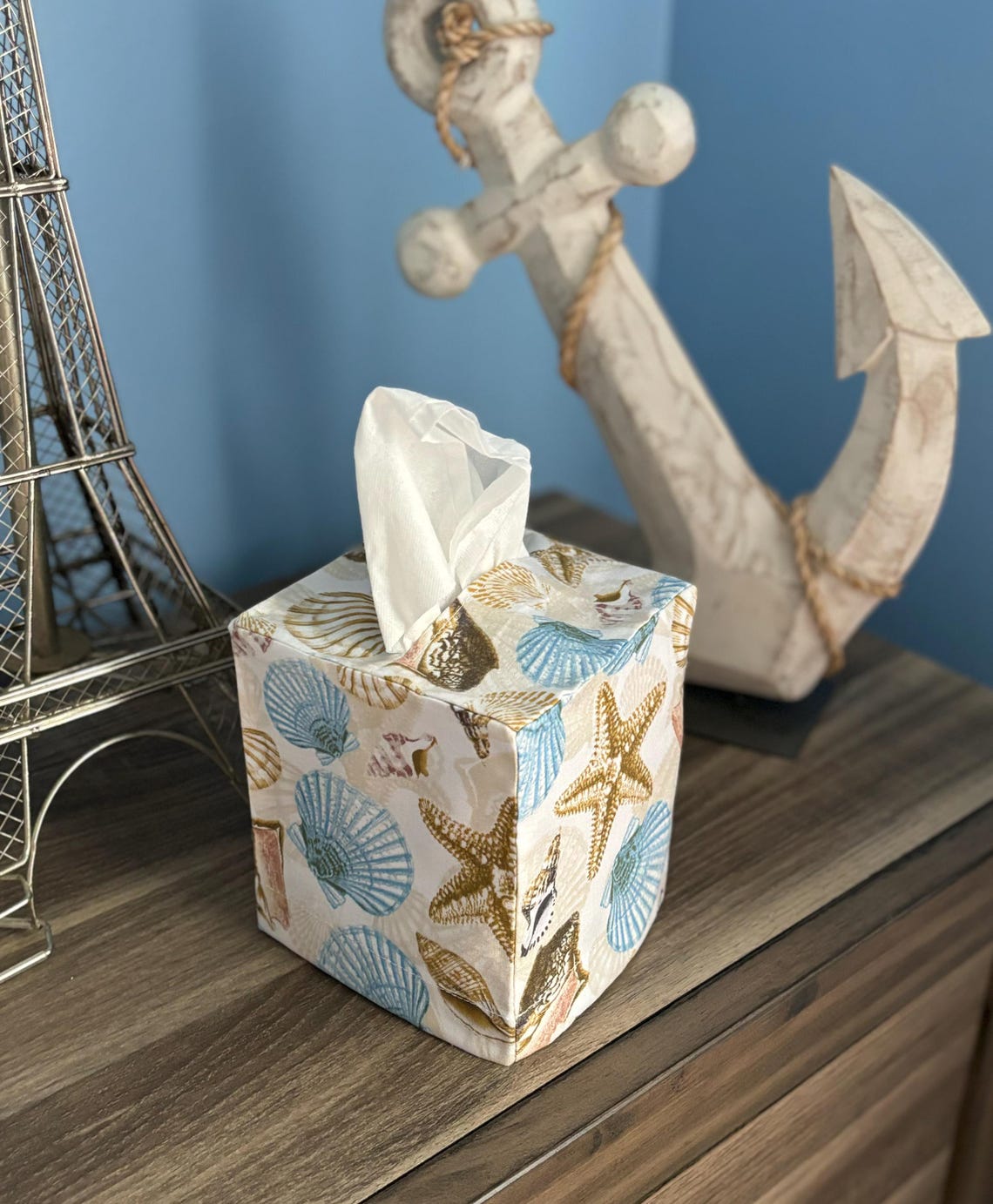 Ocean Theme Tissue Box Covers. Square Tissue Box Cover. Seashell Tissue ...