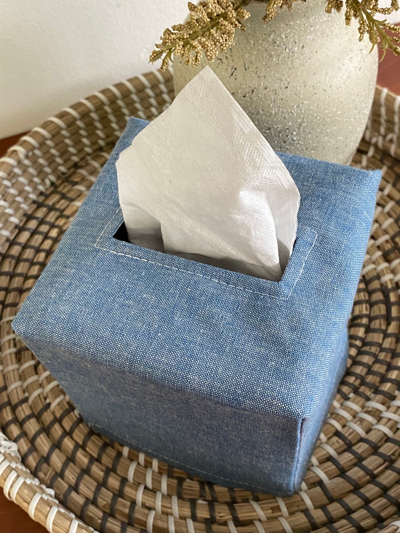 Denim Fabric Tissue Box Cover. Square Tissue Box Cover. Tissue Box ...