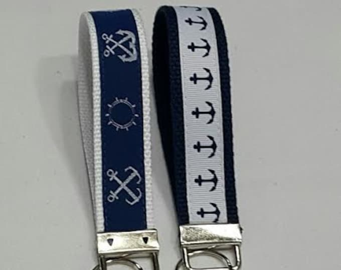 Nautical Key Fob navy and White Key Chain Anchor Key Wrist Classic ...
