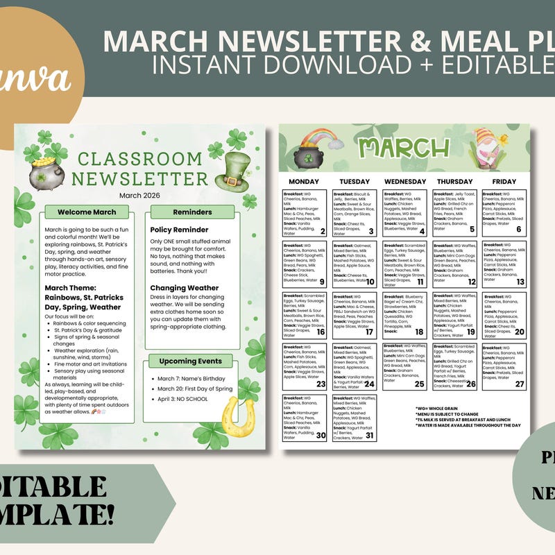 March Daycare Newsletters - Etsy
