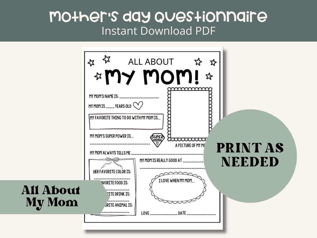 Mother’s Day Printable Questionnaire, Keepsake, All About My Mom ...
