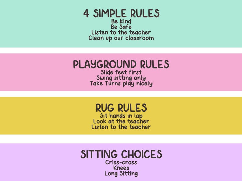 CLASSROOM RULES / Exceptions / Daycare / Preschool / Prek ...