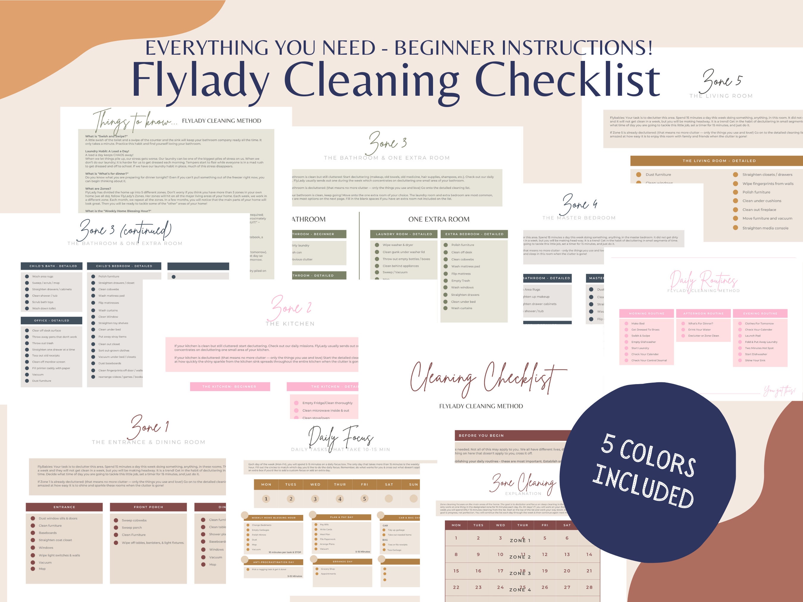 Flylady Cleaning Method Checklists / 11 Pages / With Instructions / 5 ...