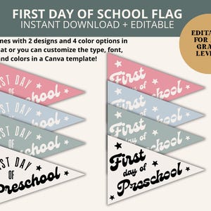 FIRST DAY FLAG, School, Preschool, Kindergarten, K-5, Pre-k, Homeschool ...
