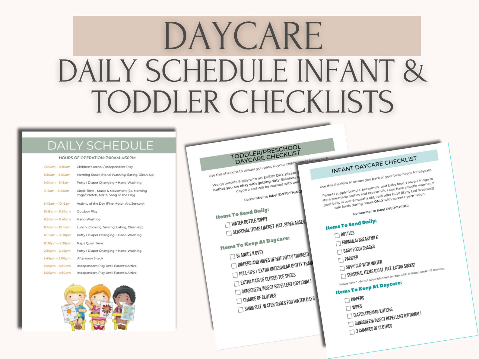 Editable Home Daycare Daily Schedule, Toddler & Infant Checklists ...