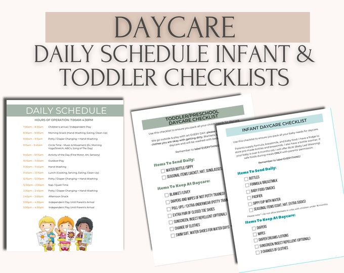 Editable Home Daycare Daily Schedule, Toddler & Infant Checklists ...