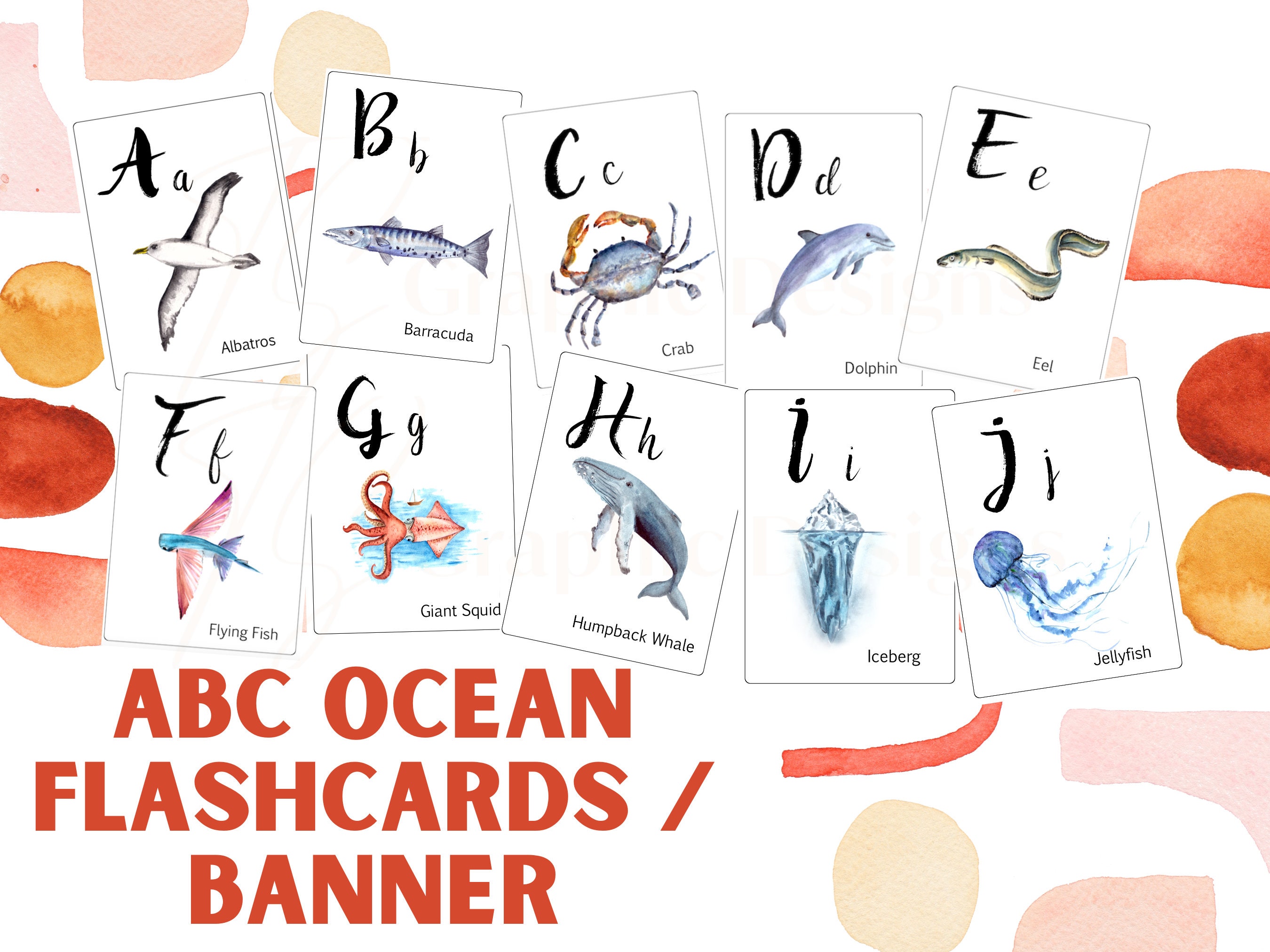 ABC Ocean Water Color Animals / Flashcards / Banner / Montessori ...