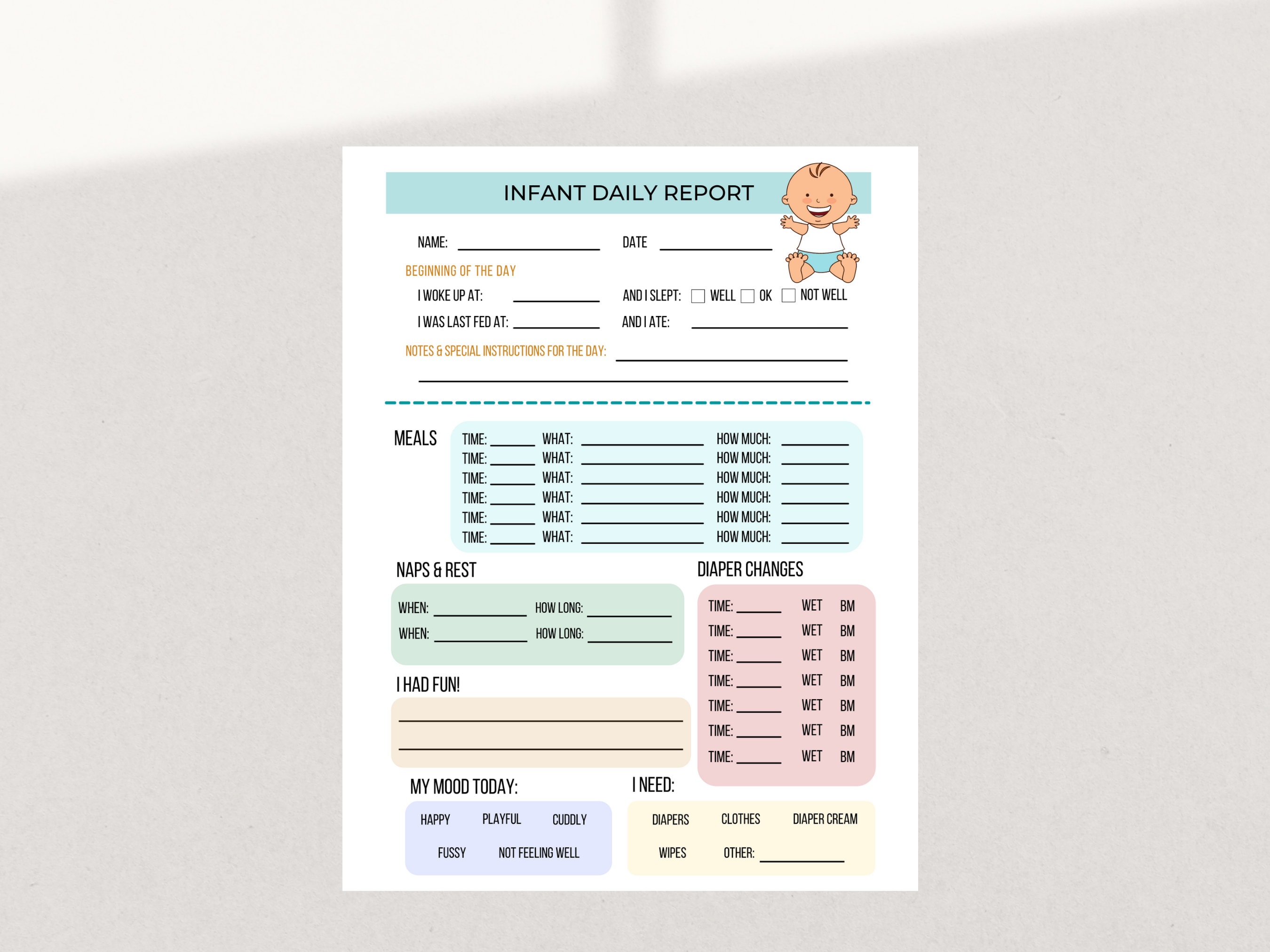 Toddler Report, Infant Report, Daily Toddler and Baby Schedule for ...