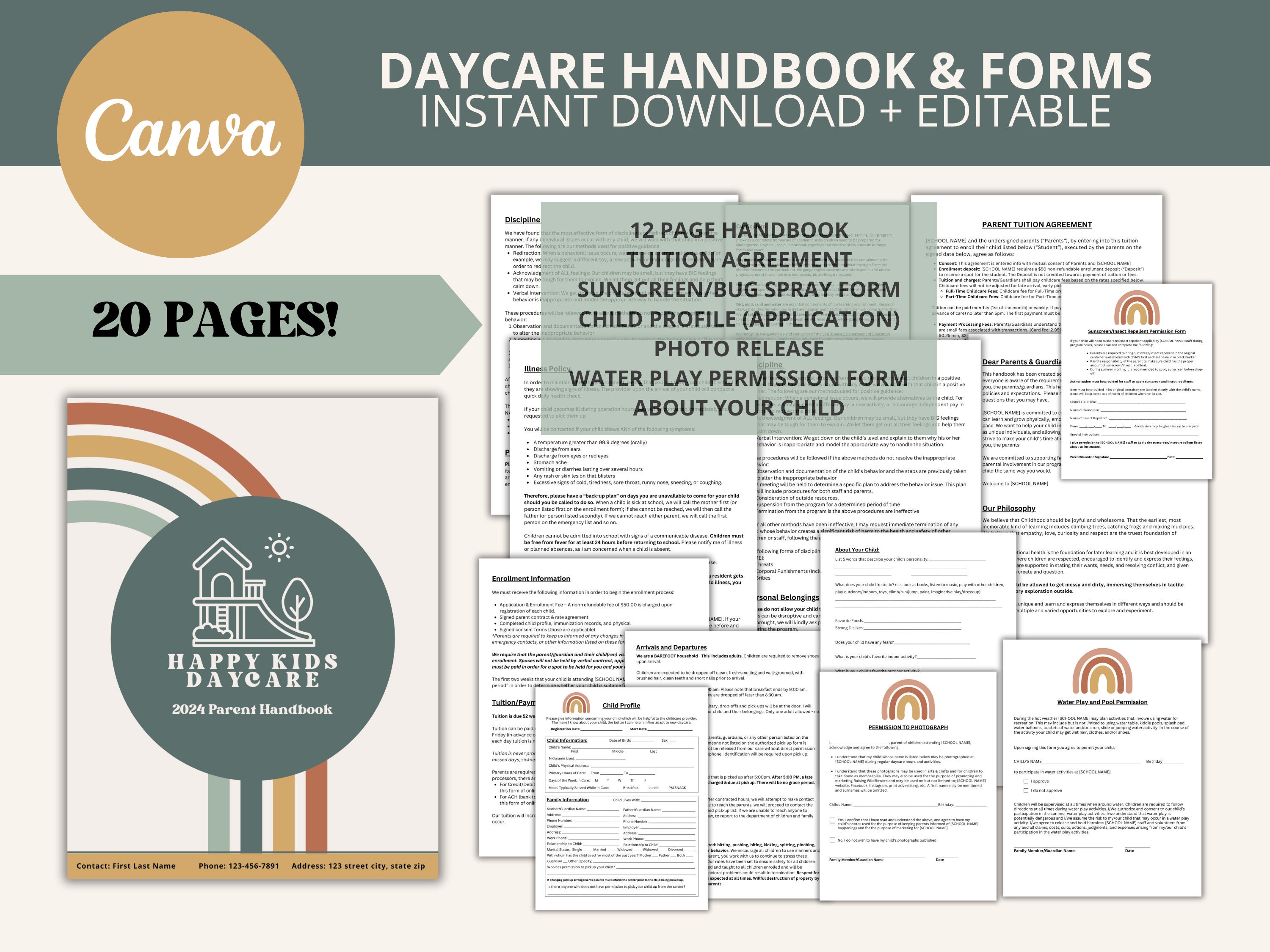 HOME DAYCARE BUNDLE, Parent Handbook, Contracts, Newsletter, Meal Plan ...