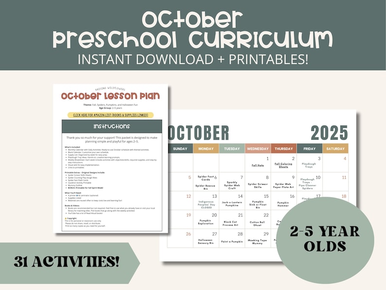 October Preschool Curriculum + Printables, Halloween, Fall Activities ...