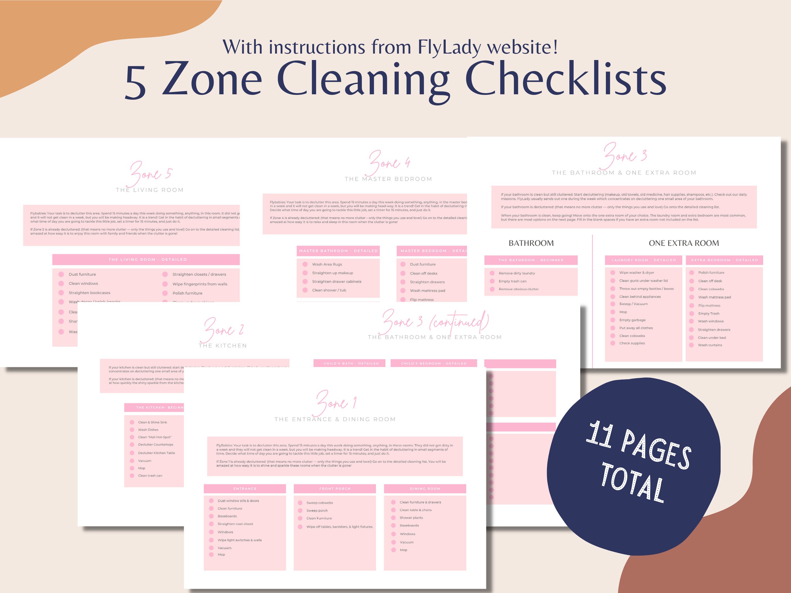 Flylady Cleaning Method Checklists / 11 Pages / With Instructions / 5 ...