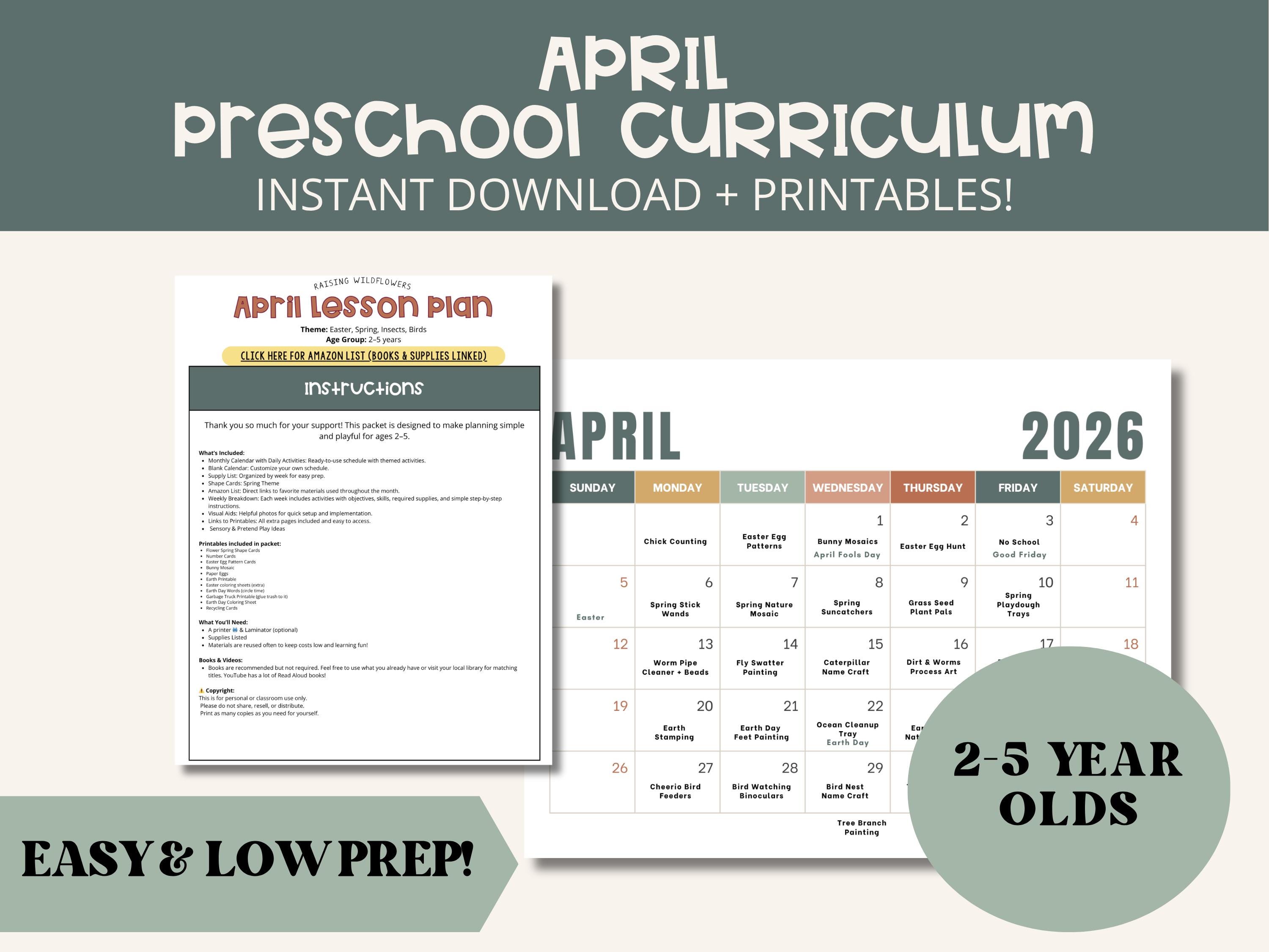 APRIL Preschool Curriculum / Daycare / Preschool / Prek / Lesson Plan ...