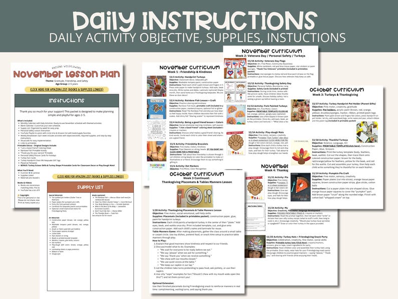 November Curriculum Daycare / Preschool / Prek / Lesson Plan ...