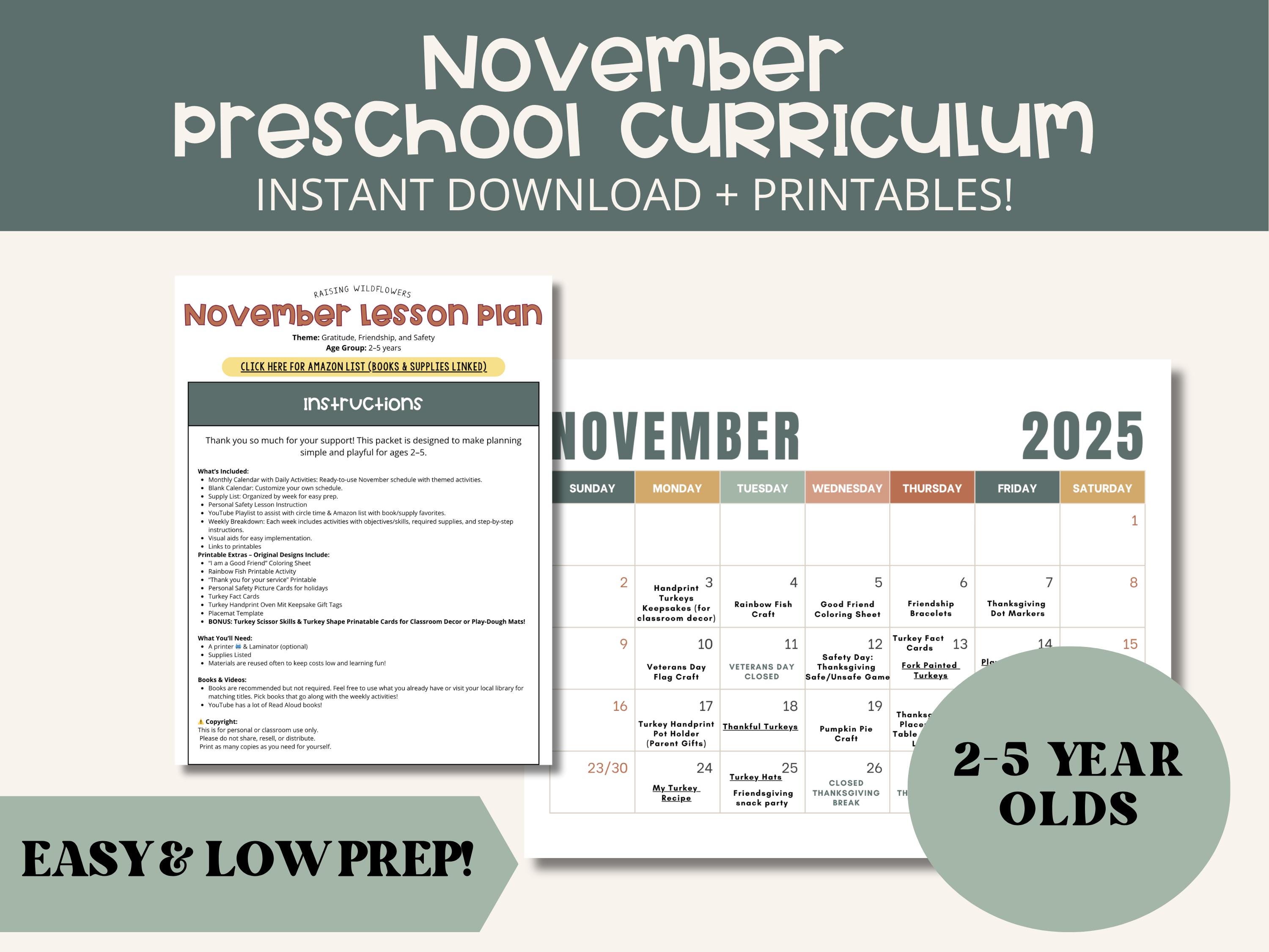 November Curriculum Daycare / Preschool / Prek / Lesson Plan ...